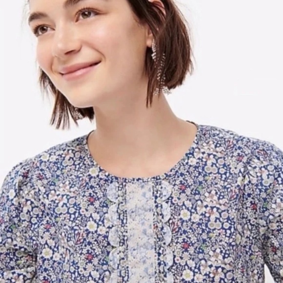 J. Crew | Tops | J Crew Liberty Of London Mix Blue Floral Print ...